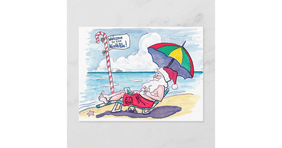Retro Beach Santa Claus Christmas Holiday Postcard | Zazzle