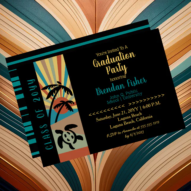 Retro Beach Sunset Scene Graduation Party Invitation | Zazzle
