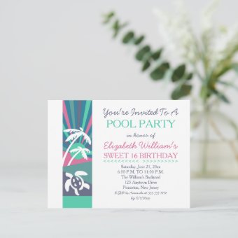 Retro Beach Sunset Sweet 16 Birthday Pool Party Postcard | Zazzle