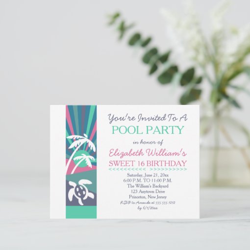 Retro Beach Sunset Sweet 16 Birthday Pool Party Postcard | Zazzle