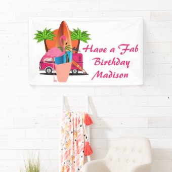 Retro Beach Surf Theme Birthday Party Banner | Zazzle