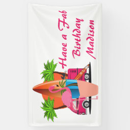 Retro Beach Surf Theme Birthday Party Banner | Zazzle