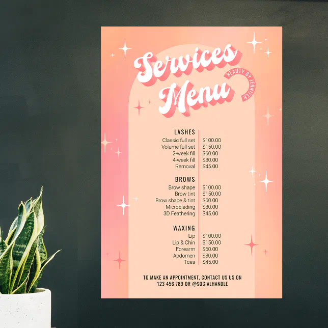 Retro Beauty Salon Peach & Pink Price List Poster | Zazzle