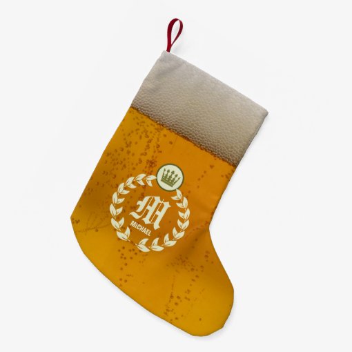 Retro Beer and Personalized Monogram Small Christmas Stocking | Zazzle