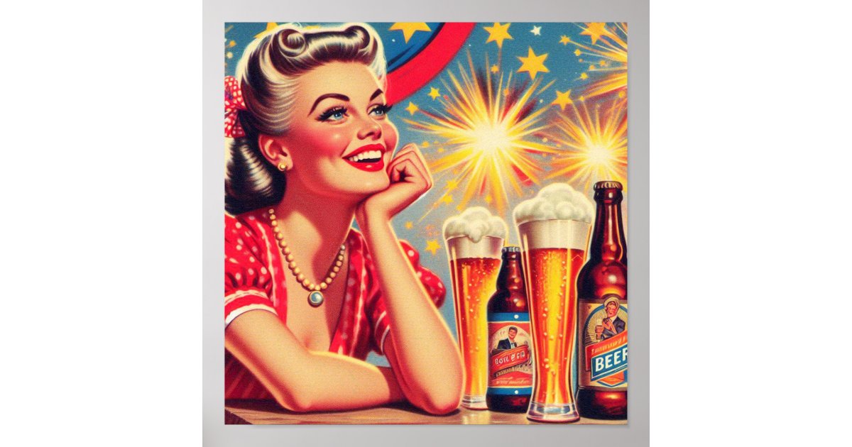 Retro Beer Girl Poster | Zazzle