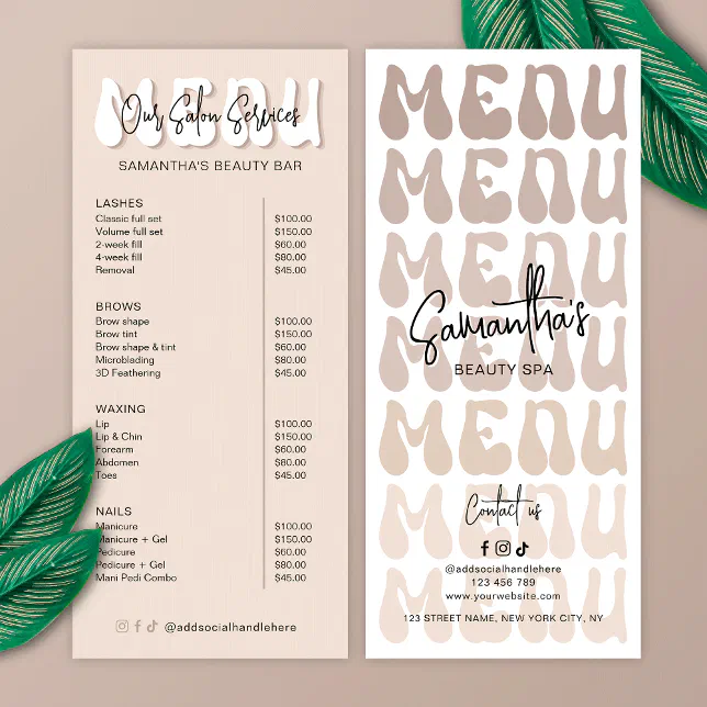Retro Beige Groovy Makeup Artist Salon Price List Rack Card | Zazzle