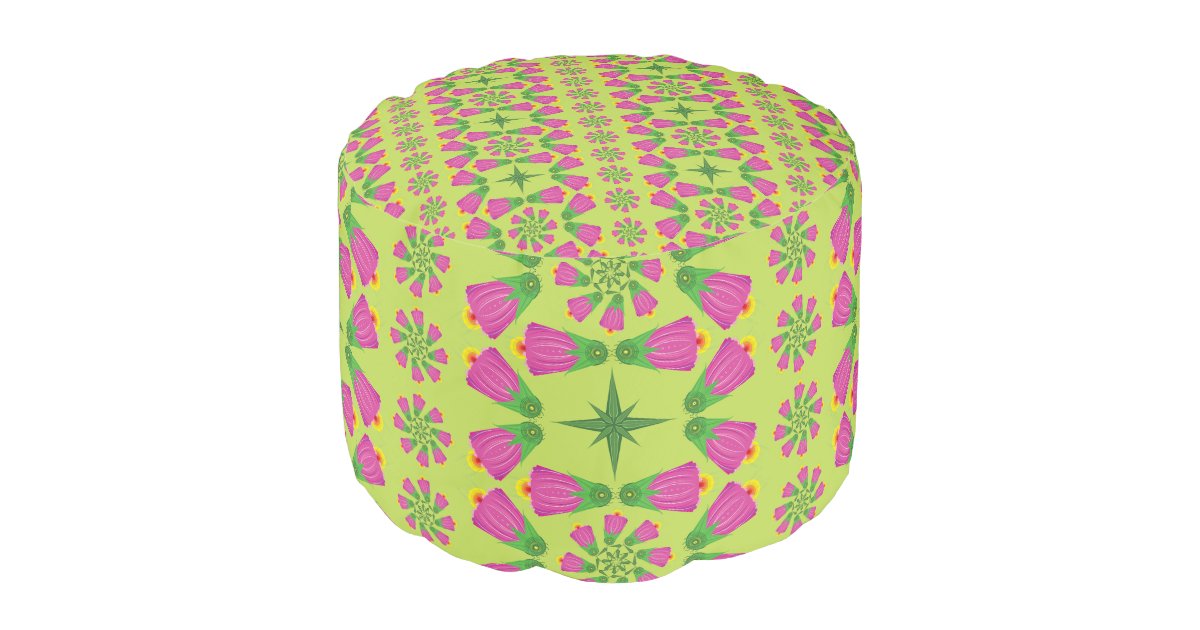 Retro Bell Flower Mandalas Green Pouf | Zazzle