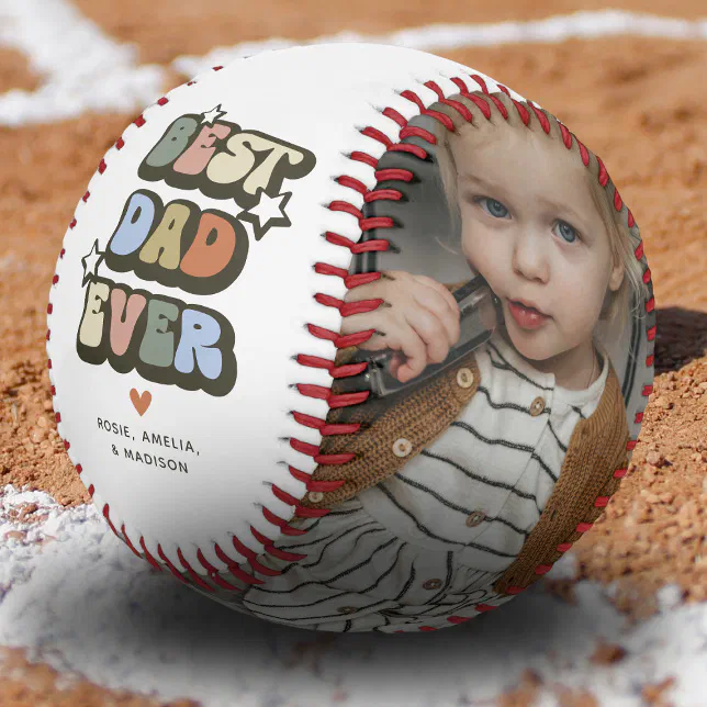 Retro Best Dad Ever 2 Photo Baseball | Zazzle