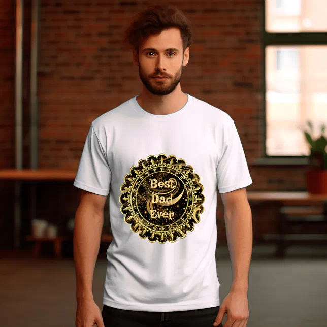 Retro Best Dad Ever Calligraphy Gold Leafy Swirls T-Shirt | Zazzle