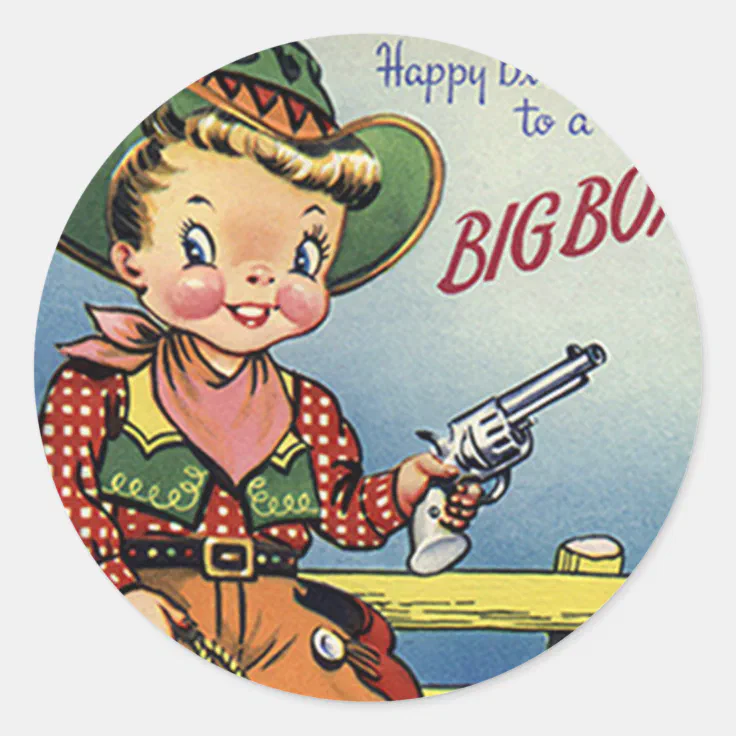 Retro Big Boy Cowboy Birthday Fun Stickers | Zazzle