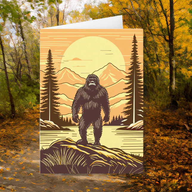 Retro Bigfoot Sasquatch Mountains Birthday Card | Zazzle