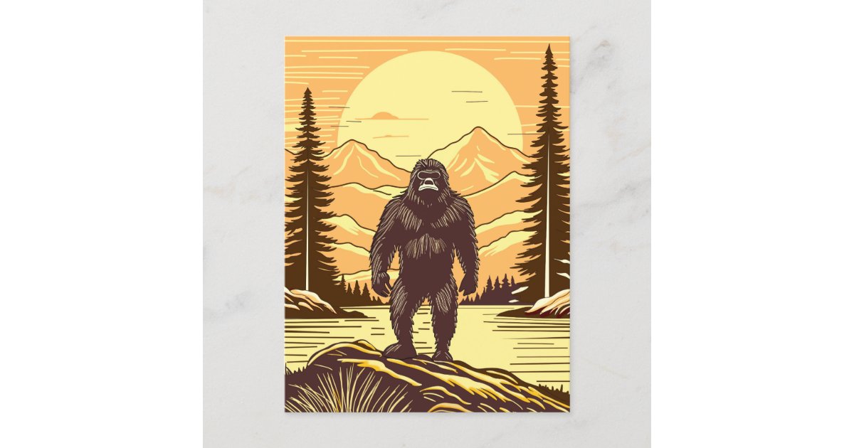 Retro Bigfoot Vintage Sasquatch Mountains Postcard | Zazzle