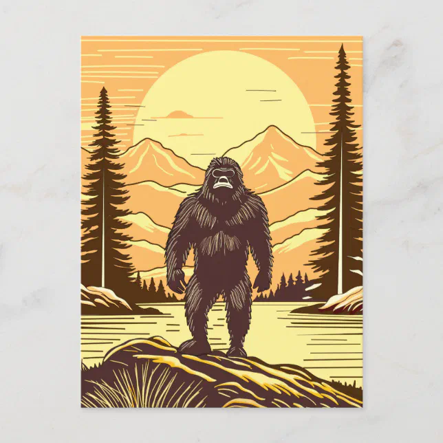 Retro Bigfoot Vintage Sasquatch Mountains Postcard | Zazzle
