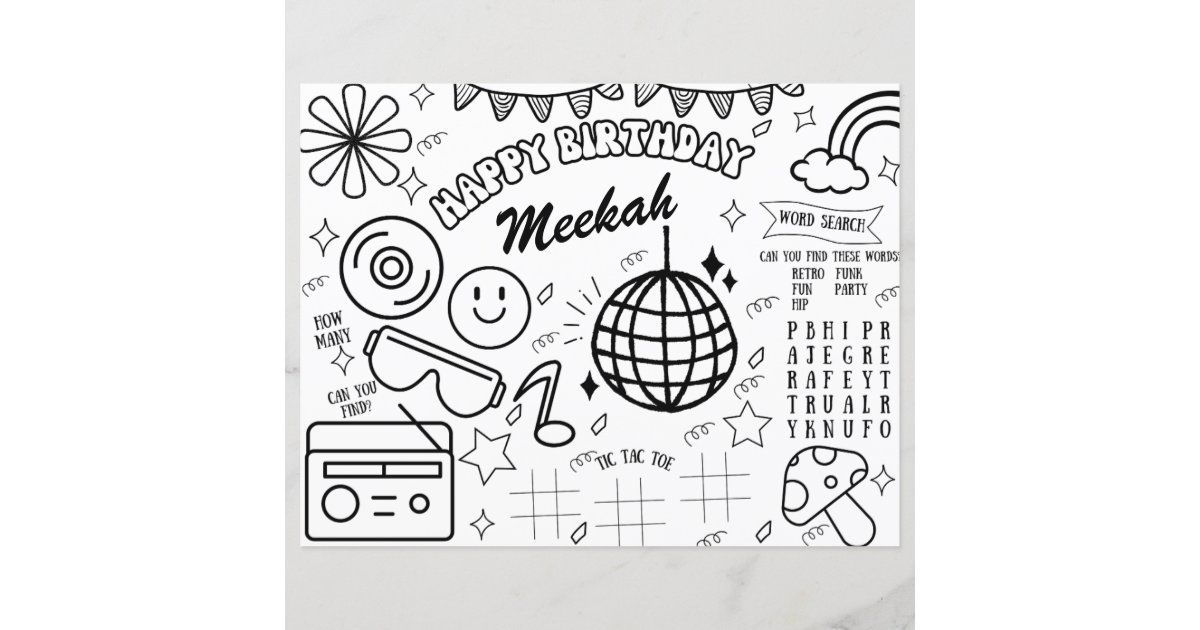 Retro Birthday Coloring Page Groovy 90's Party | Zazzle
