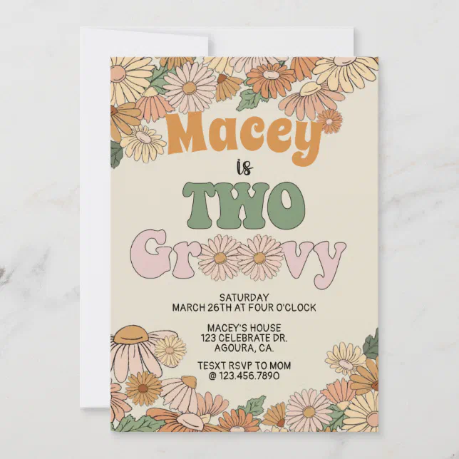 Retro Birthday invitation, TWO, Two Groovy Invitation | Zazzle