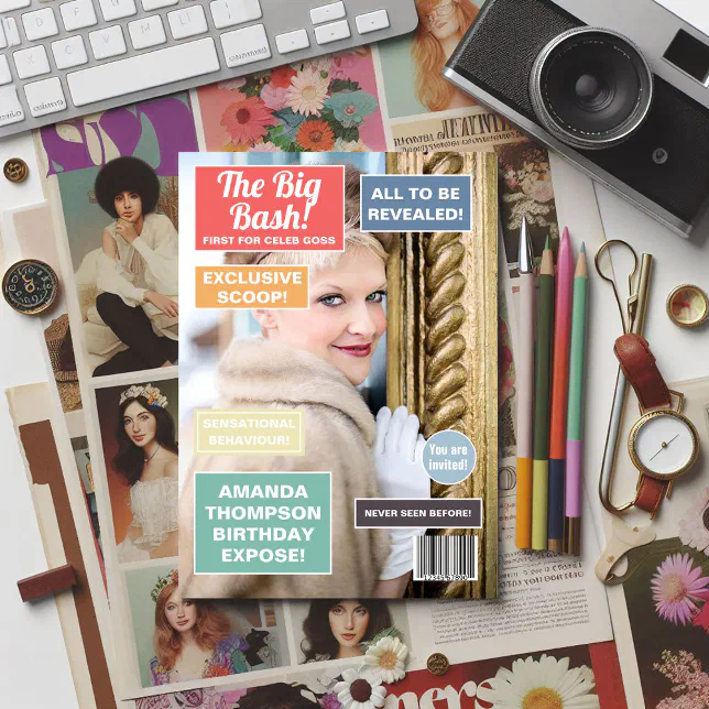 Retro Birthday Magazine Cover Invitation | Zazzle