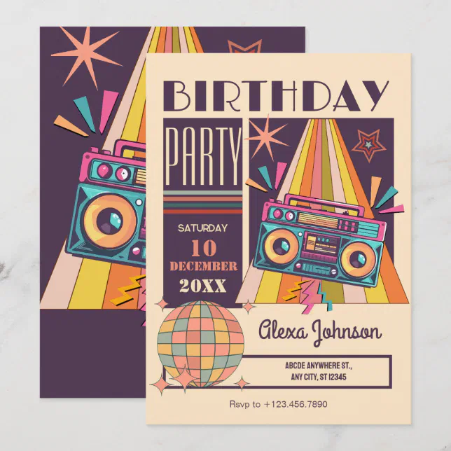 Retro birthday party invitation | Zazzle