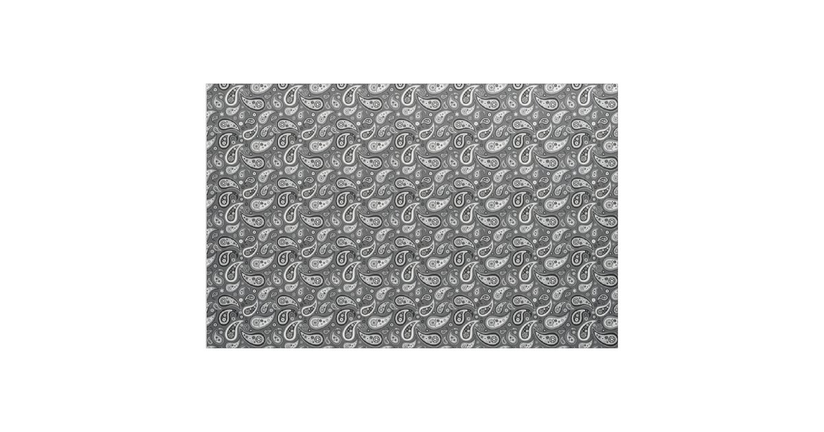 Retro Black and Gray Paisley Pattern Fabric | Zazzle