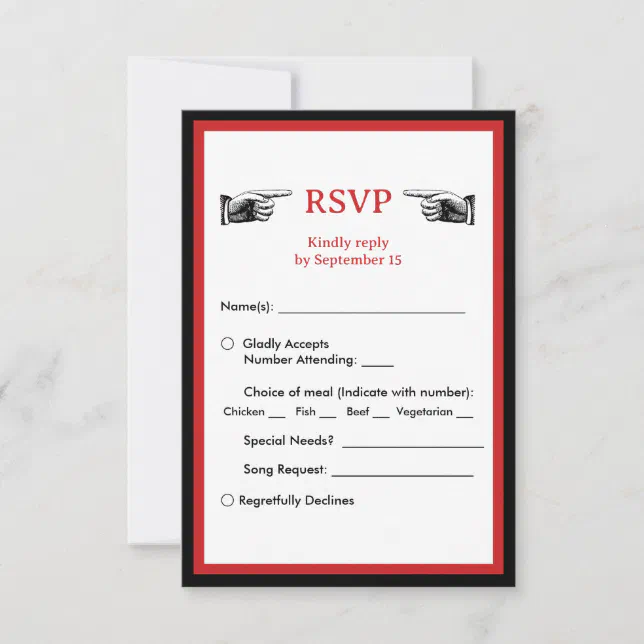 Retro Black and Red Dinner Choices RSVP Card | Zazzle