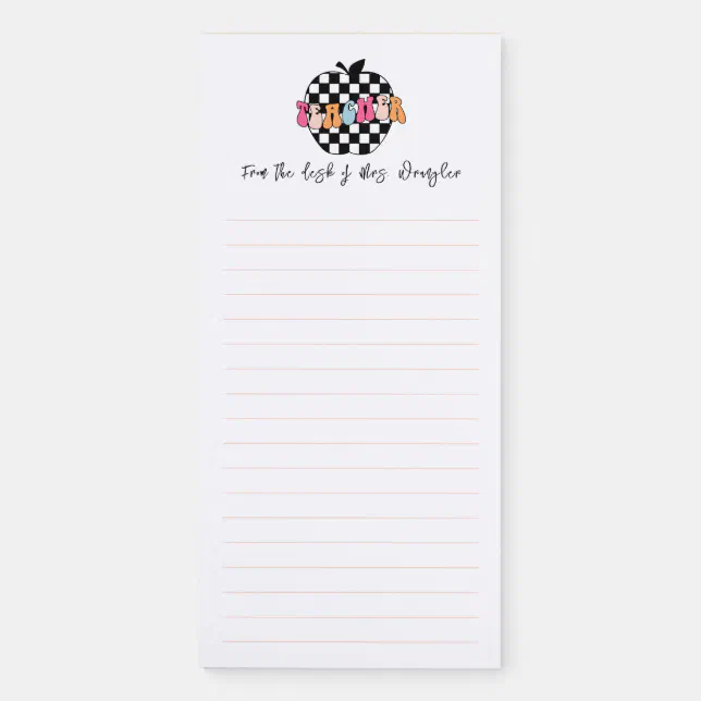 Retro Black and White Checkered Apple Teacher Magnetic Notepad | Zazzle