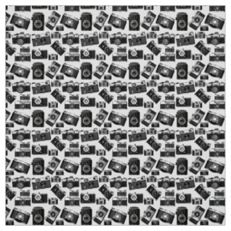 Black and White Retro Photographer Camera Pattern Fabric | Zazzle