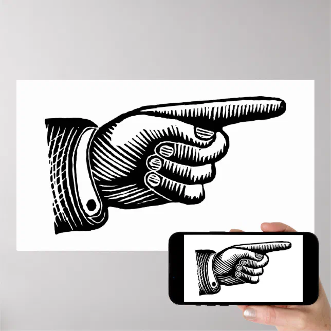 Retro Black and White Pointing Finger Poster | Zazzle