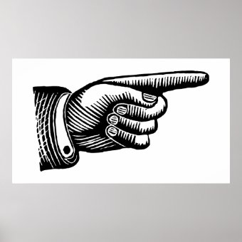 Retro Black and White Pointing Finger Poster | Zazzle
