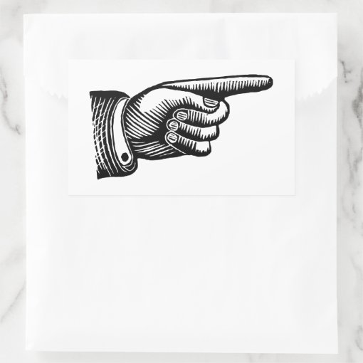 Retro Black and White Pointing Finger Rectangular Sticker | Zazzle