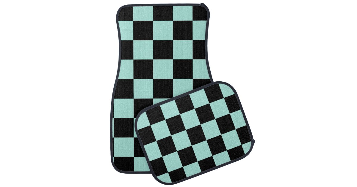Retro Black Blue Checks Checkerboard Pattern Car Floor Mat | Zazzle