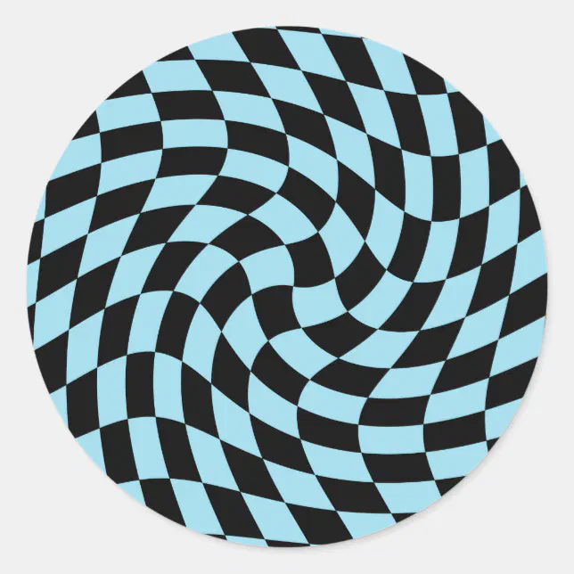 Retro Black Blue Warped Checks Checkered Classic Round Sticker | Zazzle