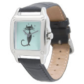 RETRO BLACK CAT WOMENS BLUE WRIST WATCH | Zazzle