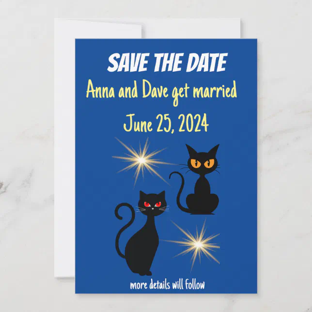 Retro black cats with starburst/Save the Date! Invitation | Zazzle