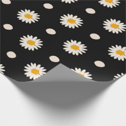 Retro Black Daisy Floral Pattern Wrapping Paper | Zazzle