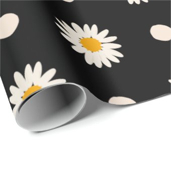 Retro Black Daisy Floral Pattern Wrapping Paper | Zazzle