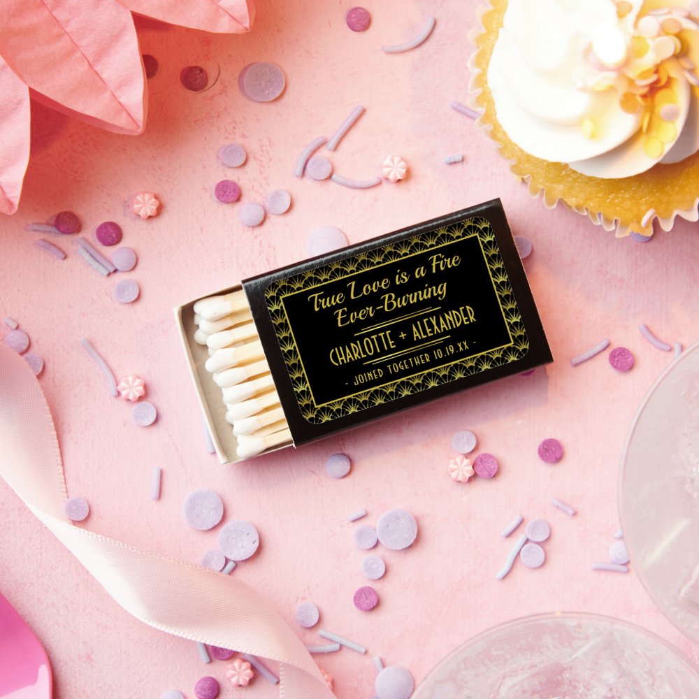 Retro Black Gold Art Deco Shells Custom Wedding Matchboxes sold by ...