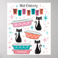 Retro Black Kitty Cats Pyrex Mid-Century Madness Poster | Zazzle