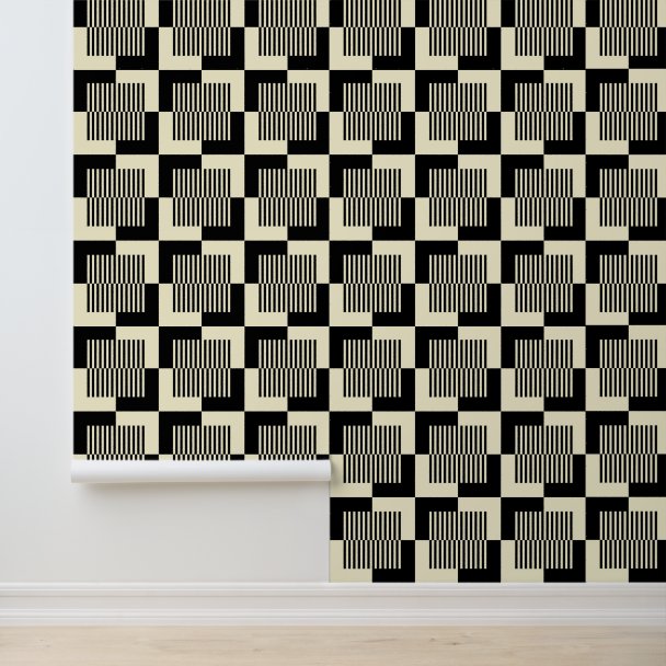 Retro Black & Tan Pattern Fabric | Zazzle
