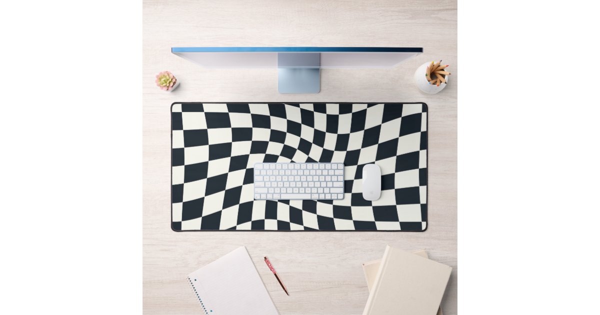 Retro Black White Checked Warped Checkered Desk Mat | Zazzle