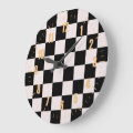 Retro Black White Checks Checkerboard Pattern Large Clock | Zazzle