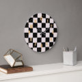 Retro Black White Checks Checkerboard Pattern Large Clock | Zazzle