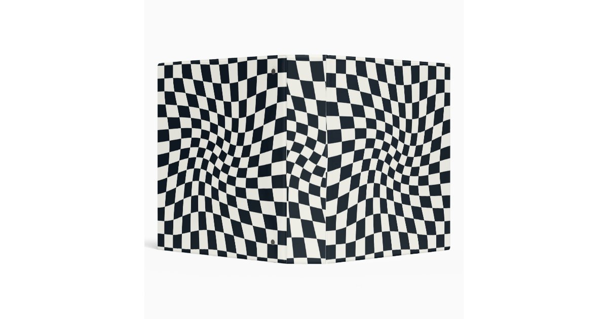 Retro Black White Checks Warped Checkerboard 3 Ring Binder | Zazzle