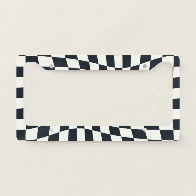 Retro Black White Checks Warped Checkered License Plate Frame | Zazzle