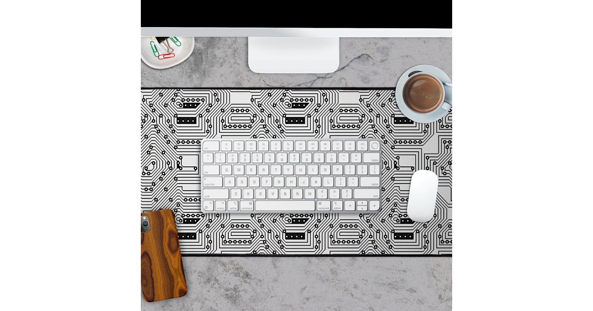 Retro Black White Classy Computer Circuit Board Desk Mat | Zazzle