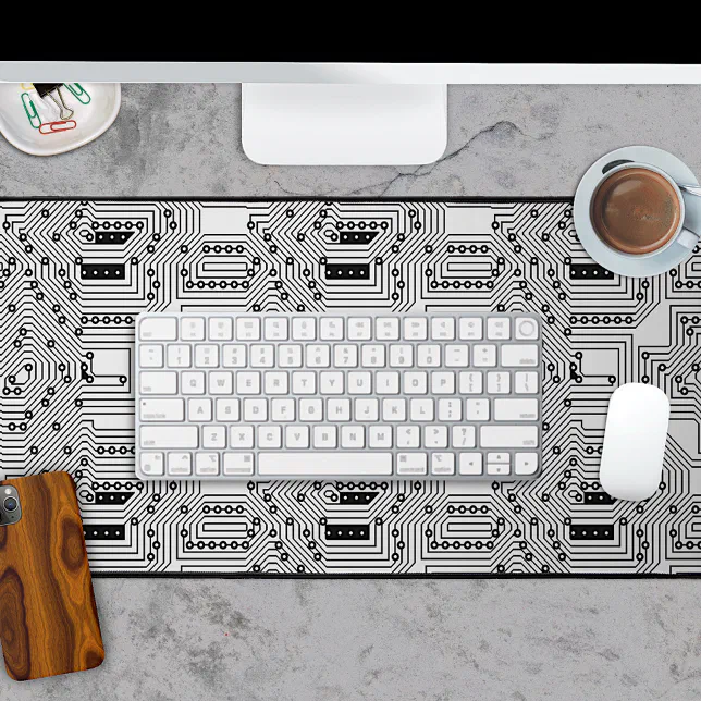 Retro Black White Classy Computer Circuit Board Desk Mat | Zazzle
