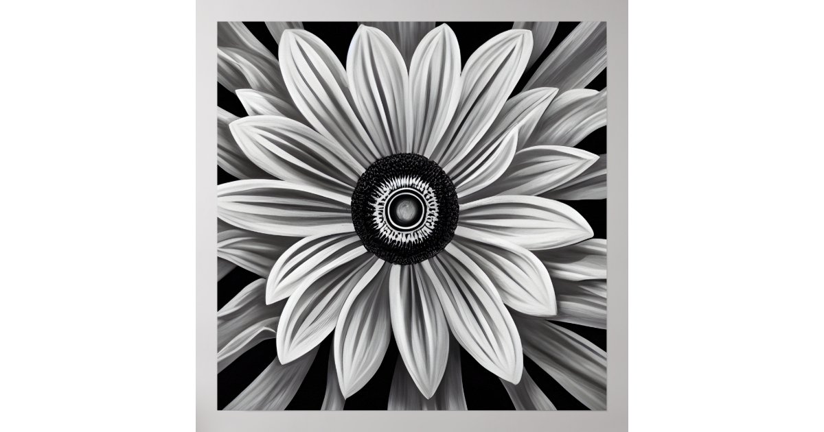Retro Black & White Flower Poster | Zazzle