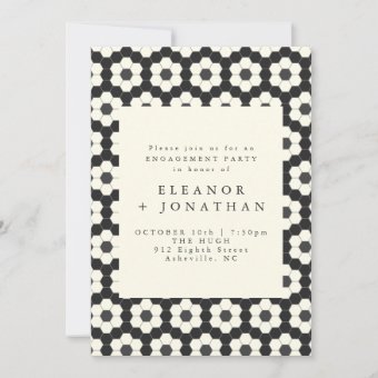 Retro Black White Geometric Tile Engagement Party Invitation | Zazzle