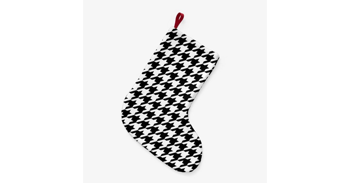 Retro Black White Hounds-tooth Weaving Pattern Small Christmas Stocking ...