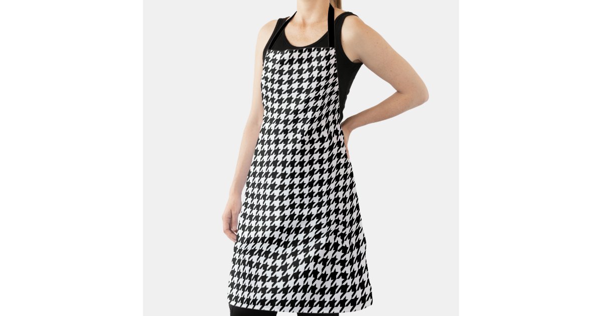 Retro Black White Houndstooth Weaving Pattern Apron | Zazzle