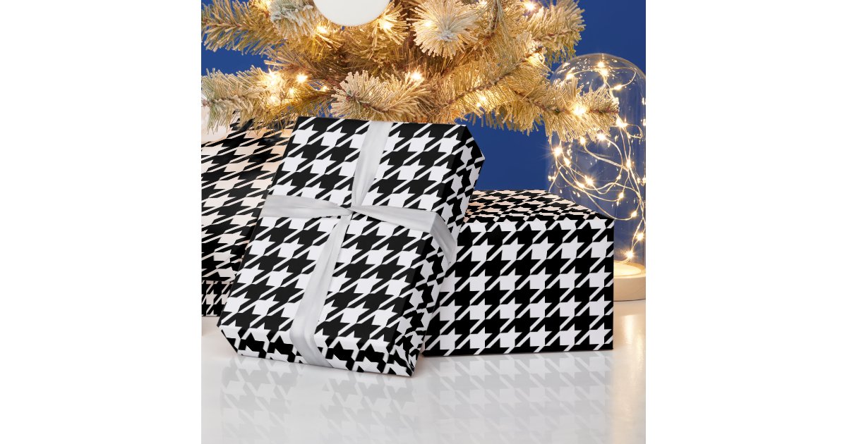 Retro Black White Houndstooth Weaving Pattern Wrapping Paper | Zazzle