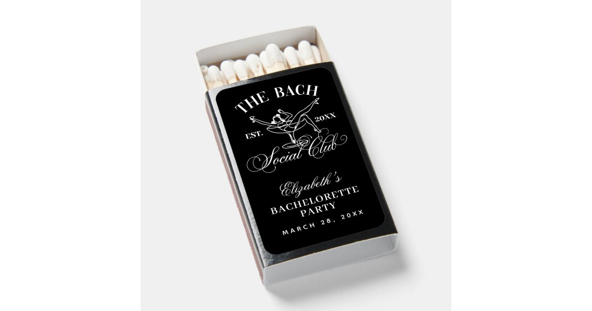 Retro Black White Martini Bachelorette Party Matchboxes | Zazzle